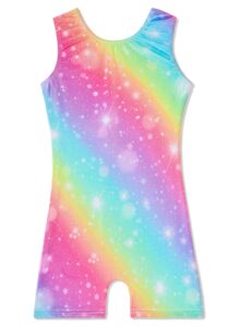 leotards for girls gymnastics ballet dance outfit toddler kid athletic dance wear shiny rainbow stars biketard (rainbow sparkle, 4-5t)