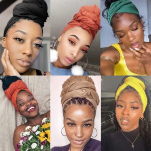 Kachanaa 4 Pieces Stretch Headwraps Ultra for Women Soft Urban Long African Head Scarf Solid Color Breathable Turbans Head Accessories