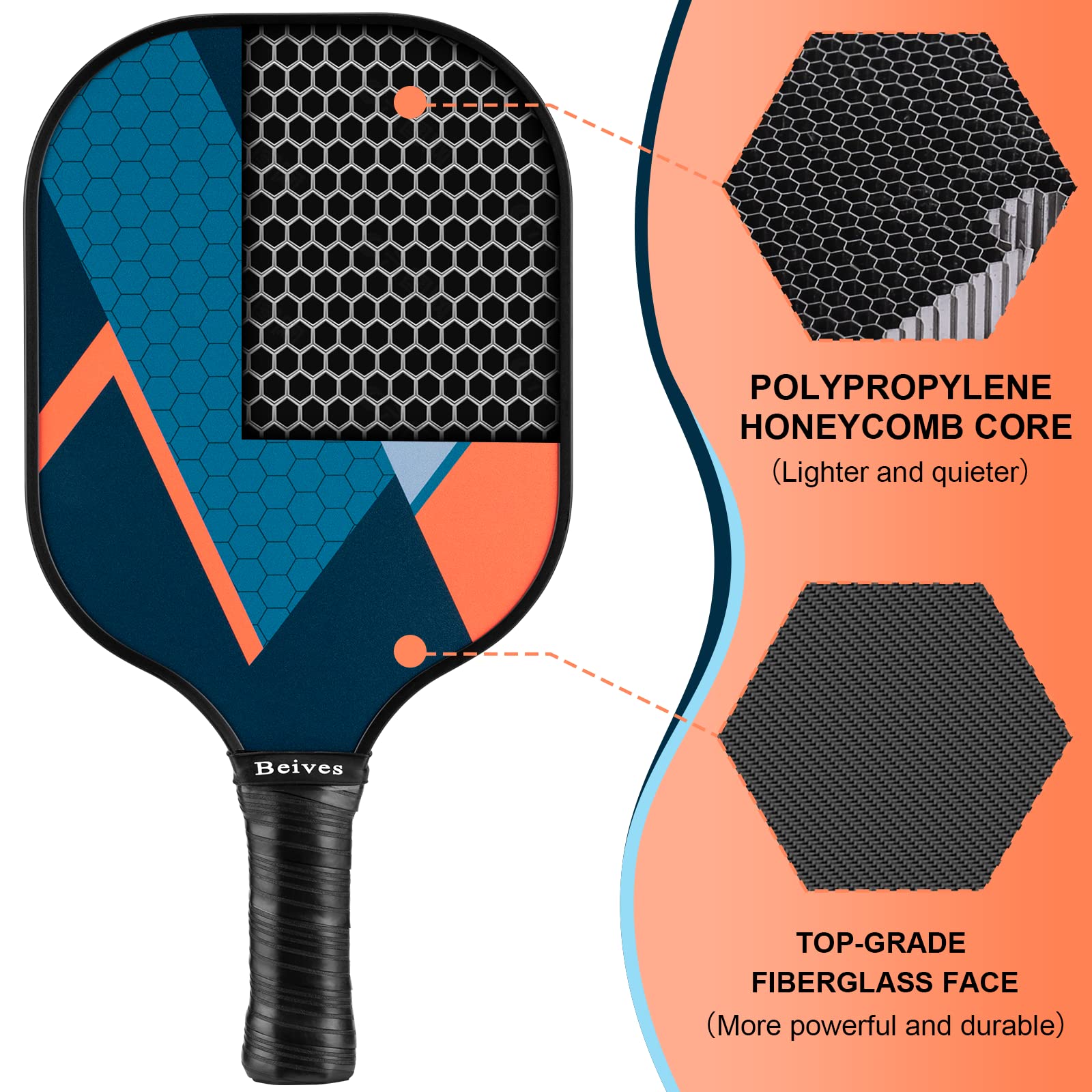 BEIVES Pickleball Paddles, Fiberglass Surface Pickleball Paddles Set of 4, Pickleball Set with 4 Pickleball Rackets, 4 Pickleball Balls, 1 Pickleball Bag, Pickle Ball Paddle Set ​for Men Women