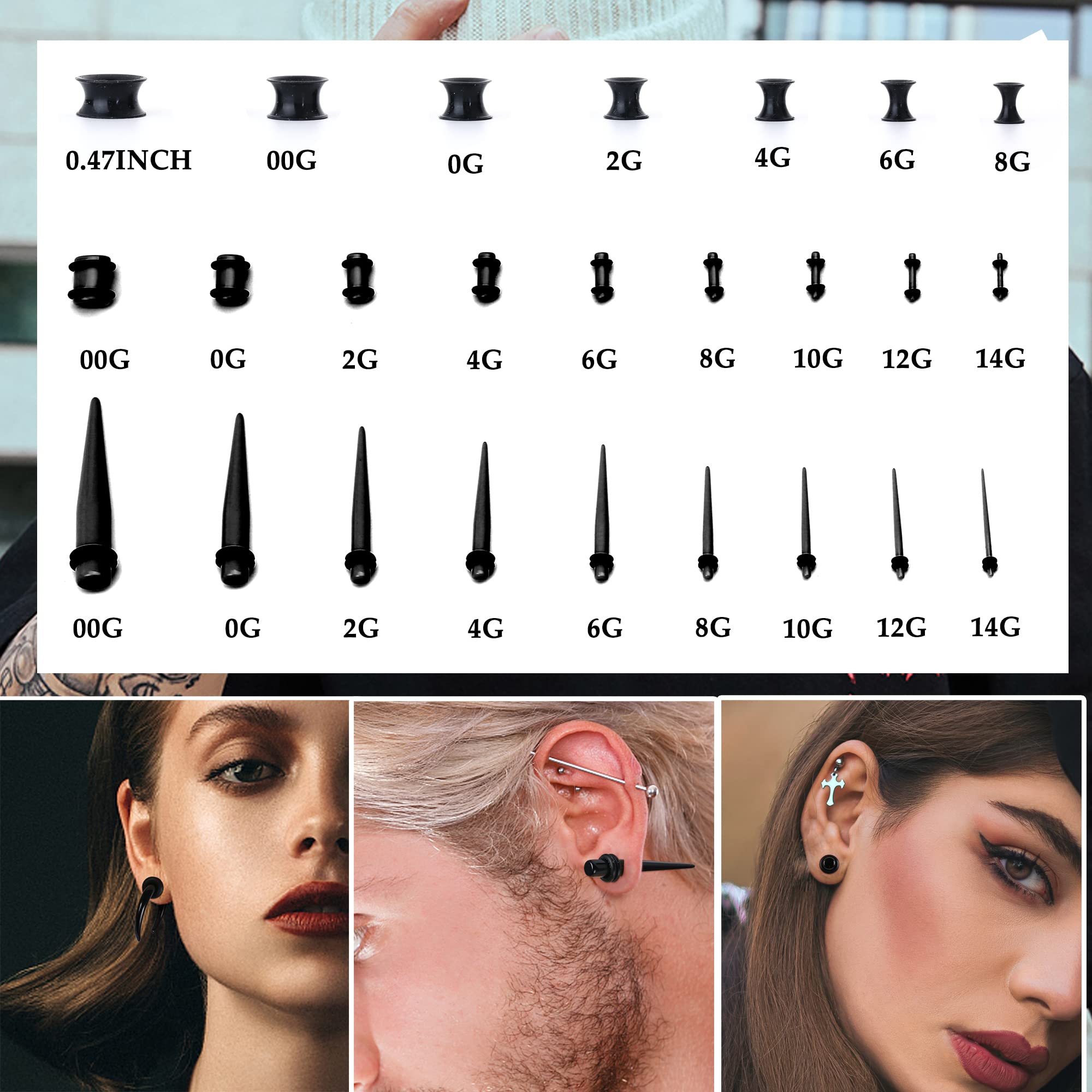 FASACCO 86Pcs Ear Stretching Kit Acrylic Tapers and Plugs Spiral Tapers Silicone Tunnels Ear Gauges Expander Set Ear Stretching Starter 14G-00G Body Piercing Jewelry Set