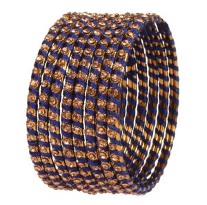 touchstone new silk thread bangle collection indian bollywood hand woven silk thread royal blue color rhinestone designer jewelry special large size bracelets bangle set of 8 for women.