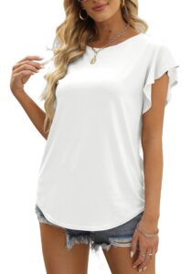 mirol women's ruffle sleeve tops summer casual blouse crew neck solid cute tunic shirt white