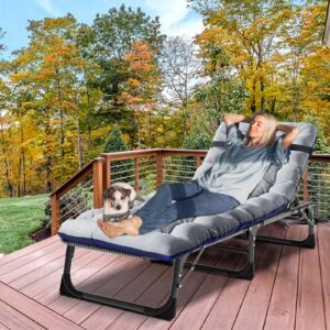 H&ZT Adults Patio Chaise Lounge Chair with Mattress, Outdoors Portable Bed Frame for Adults