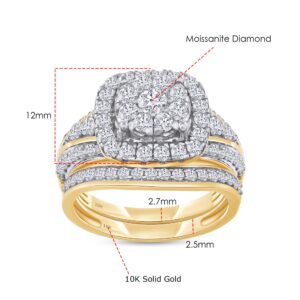 SAVEARTH DIAMONDS 1 1/4 CTTW Round Cut Lab Created Moissanite Diamond Double Halo Bridal Set Wedding Ring In 10K Solid Yellow Gold (VVS1 Clarity, 1.25 Cttw)-8