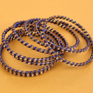 Touchstone New Silk Thread Bangle Collection Indian Bollywood Hand Woven Silk Thread Royal Blue Color Rhinestone Designer Jewelry Special Large Size Bracelets Bangle Set of 8 for Women.