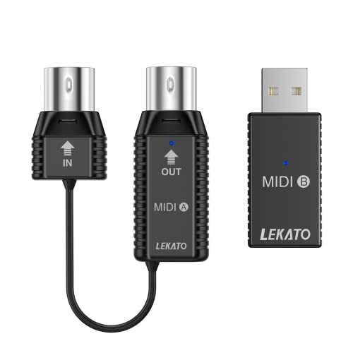 LEKATO Wireless MIDI Adapter, Bluetooth Midi Adapter with USB, Ultra Low Latency, 5 Pin MIDI Adapter Wireless for Synthesizer, MIDI Keyboard to Mac OS/iOS/Windows