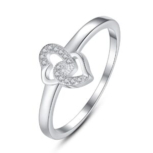 promise women's her best friends personalized engraved custom double heart ring love rings for women friendship knot name sterling silver cubic zirconia (single ring-4)