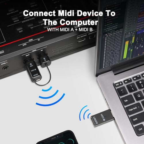 LEKATO Wireless MIDI Adapter, Bluetooth Midi Adapter with USB, Ultra Low Latency, 5 Pin MIDI Adapter Wireless for Synthesizer, MIDI Keyboard to Mac OS/iOS/Windows