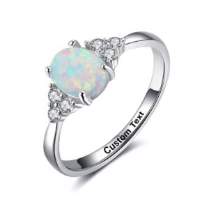 dainty simple rings for women opal ring oval lab created white opal & round cubic zirconia personalized engraved custom name sterling silver