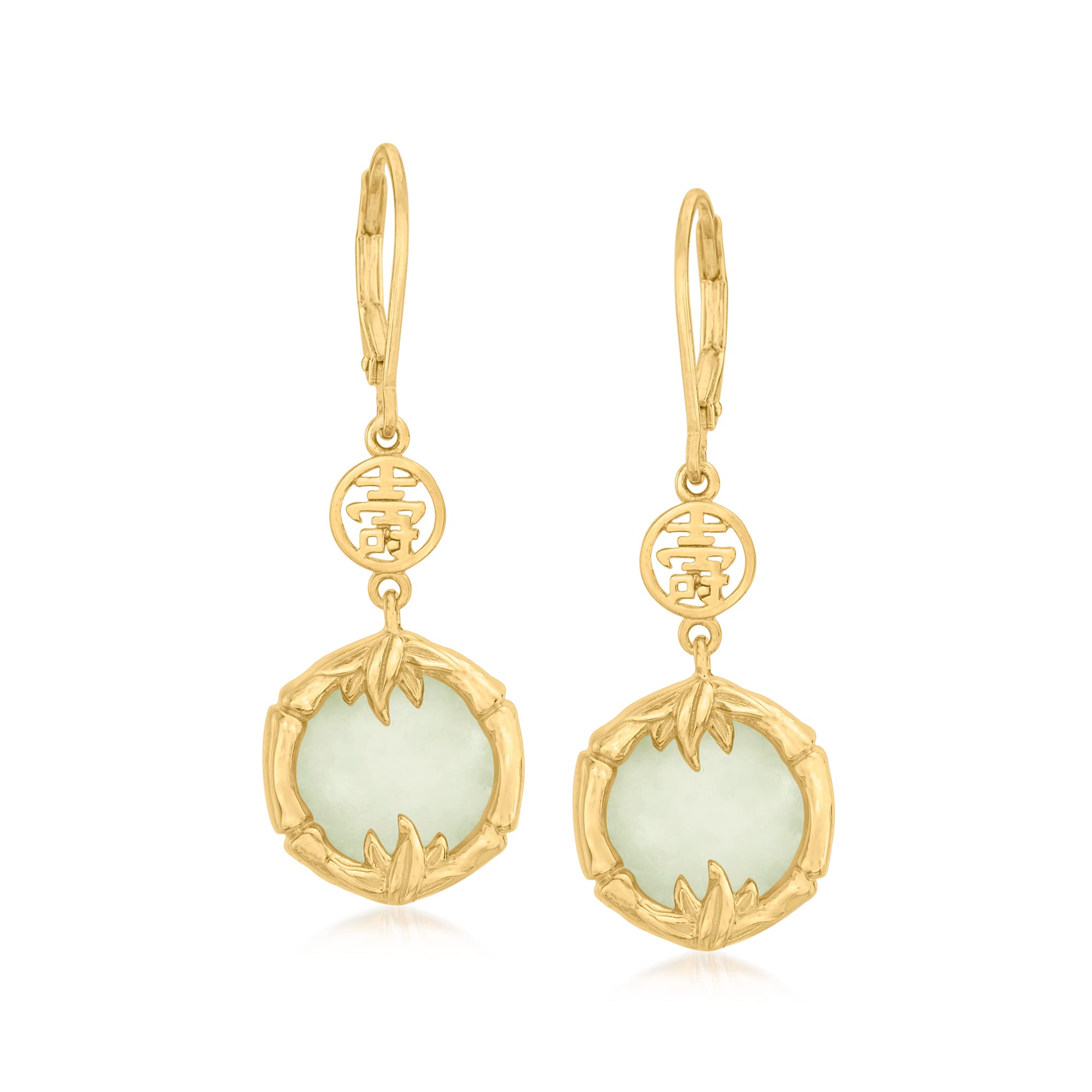 Ross-Simons Jade "Longevity" Drop Earrings in 18kt Gold Over Sterling