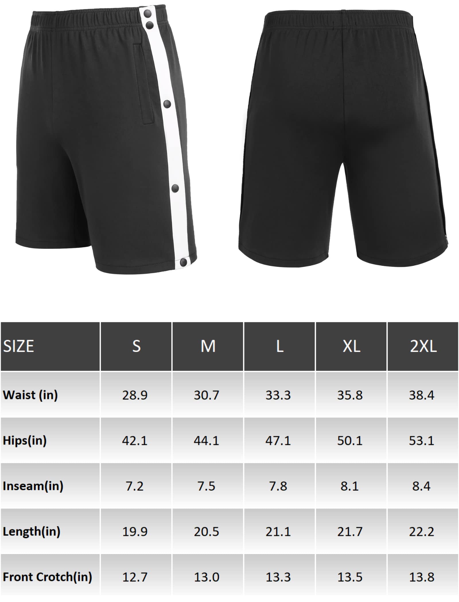 Wataxii Post Surgery Tear Away Shorts for Men Hip Replacement Recovery Snap Breakaway Shorts Comfy Adaptive Clothing Black