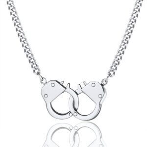 chainspromax handcuff choker necklace stainless steel silver color handcuffs for necklace edgy