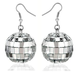 disco ball earrings 24mm 70's disco punk earrings for women jewelry (b)