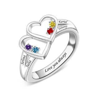 orfande personalized mother rings for women with 2-8 simulation birthstones custom heart birthstone rings customize names engraved family rings for mothers day, brass, cubic zirconia