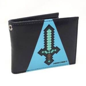 minecraft diamond sword in blue light bi-fold faux leather wallet