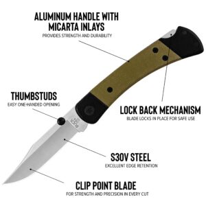 Buck Knives 110 Hunter Sport Folding Pocket Knife, Aluminum Screw-Together Handle, 3-3/4" Clip-Point S30V Steel Blade with Pocket Clip