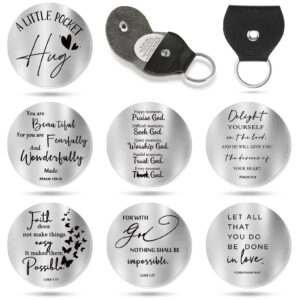 6 pieces inspirational gift hug tokens keepsake christian bible verses quotes stainless steel coin double sided silver tokens black pu leather key chains for family pastor clergy appreciation day