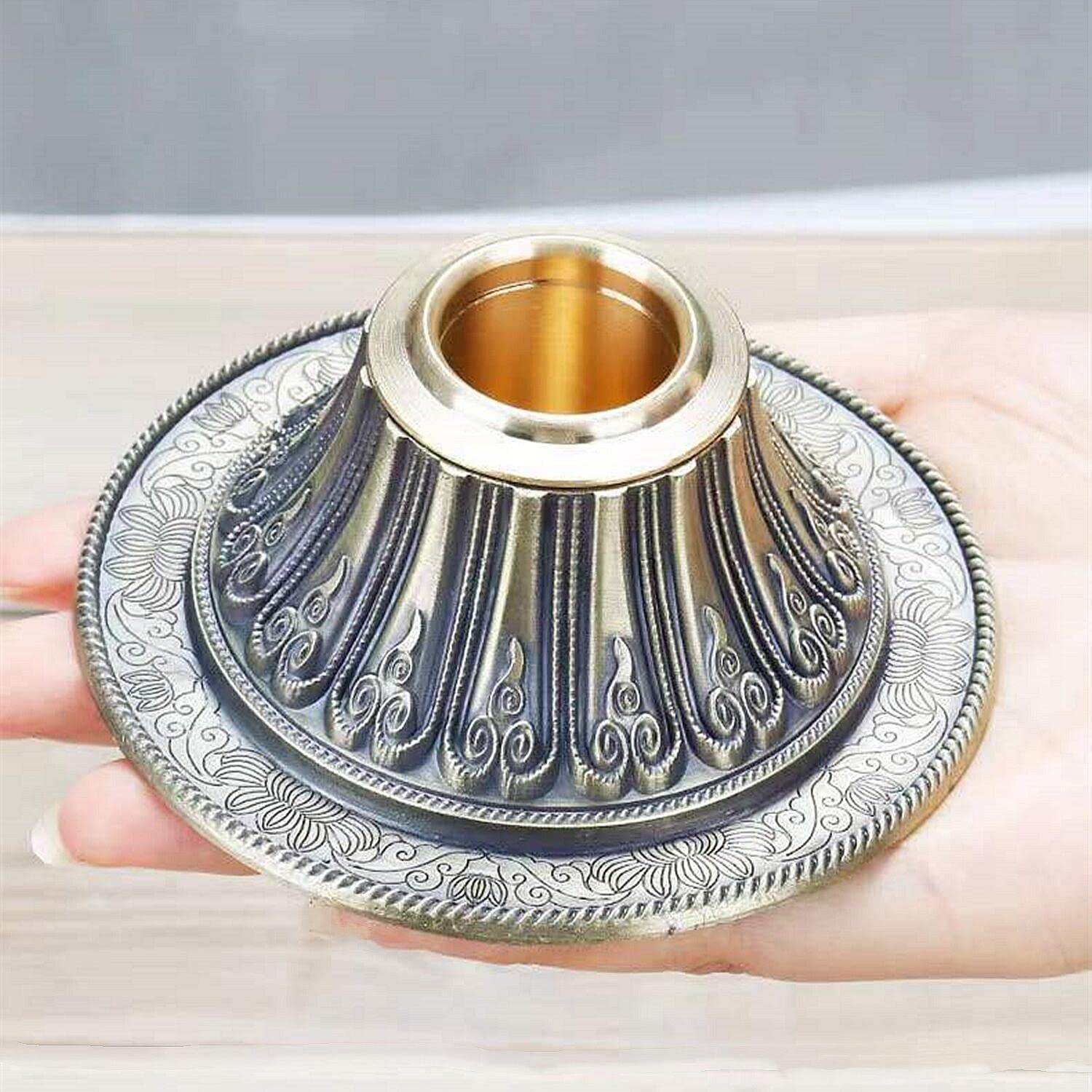 Copper Tibet Prayer Wheel Holder with Mandala Pattern, Hand Held Prayer Wheel Display Stand for Praying, blessing, Meditation, Healing, Relaxing, Yoga (Prayer Wheel Not Included)