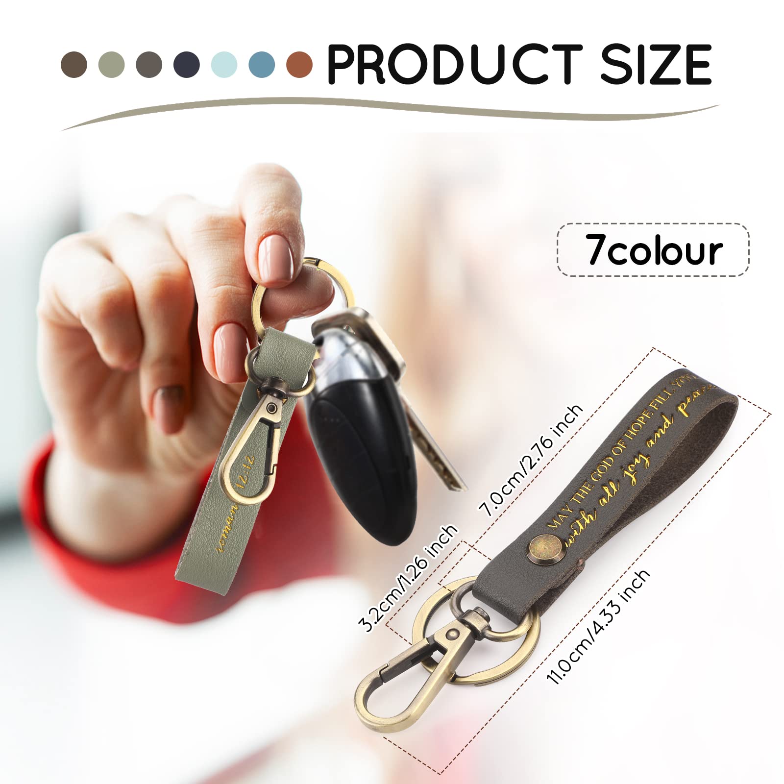 7 Pcs Christian Quote Key Chains Religious Bible Verse Keychains PU Leather Keychain Strap Inspirational Engraved Teacher Gift (Fresh Color)