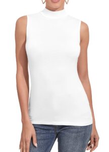 untyhots women's sleeveless mock turtleneck tanktop basic stretch fitting pullover lightweight slim shirt (sleeveless white, mediun)