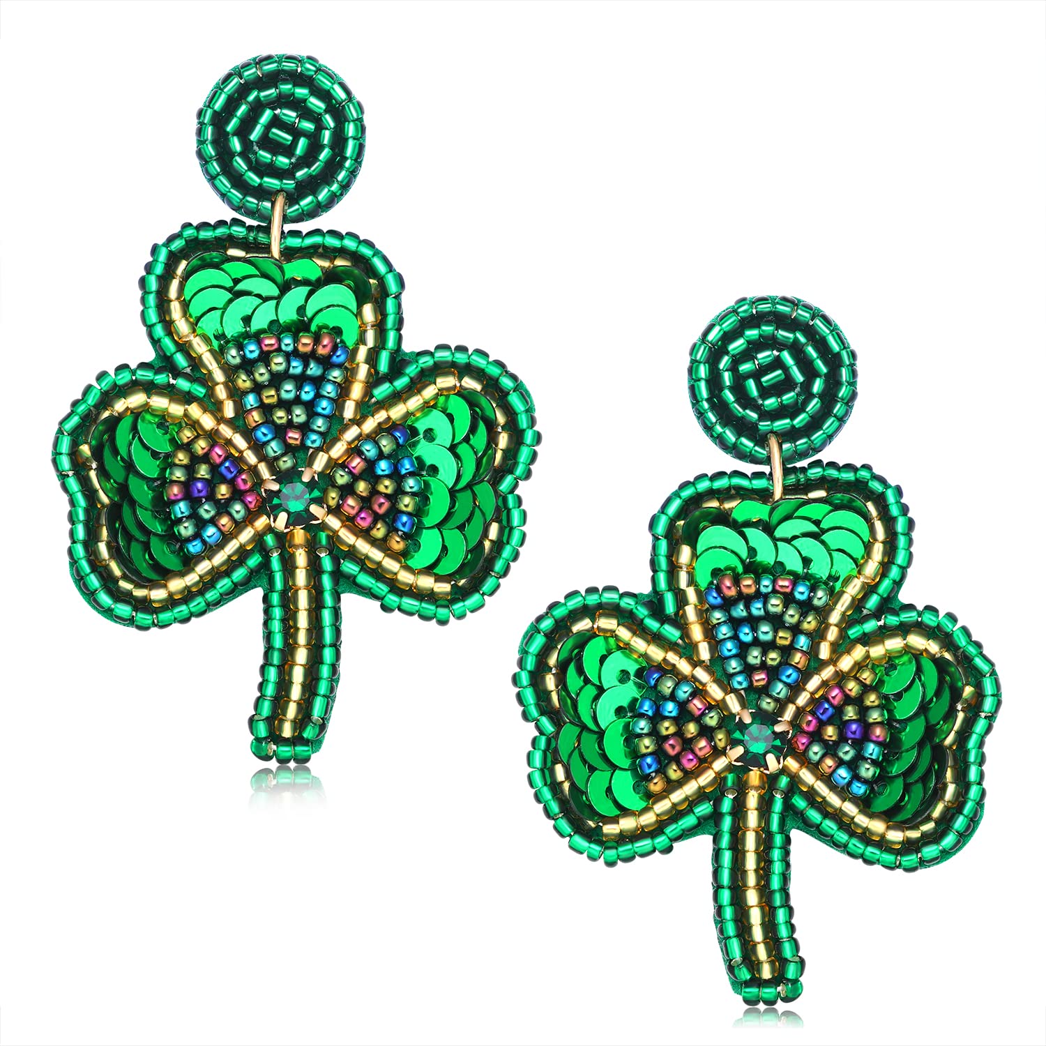 St Patrick's Day Earrings Handmade Shamrock Beaded Dangle Earrings Funny Irish Green Lucky Clover Drop Earrings for Women Holiday Party Jewelry Gifts