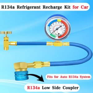 R134A Refrigerator Freon Recharge Hose Kit-R134a AC Refrigerant Charging Guage Hose Set with BPV31 Bullet Piercing Tap Valve and R134a Self-Sealing Adapter, for Home A/C Refrigerant System (Red)