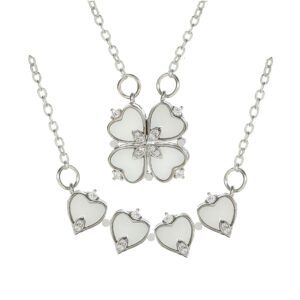 vangetimi 2 in 1 four leaf clover charm lucky necklace heart crystal pendant necklace silver link mother's day gifts jewelry for women