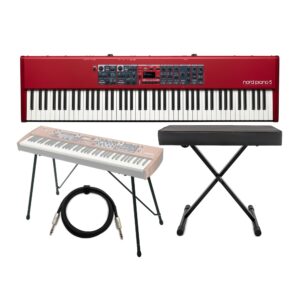 nord piano 5 88-key digital piano bundle with nord keyboard stand, adjustable bench and 6-feet 1/4-inch trs cables (2-pack) (5 items)