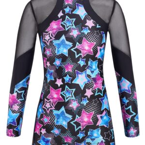 Moggemol Kids Girls Long Sleeve Mesh Splice Gymnastics Leotards Athletic Ballet Dance Biketard Short Unitard Black 12 Years