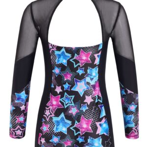 Moggemol Kids Girls Long Sleeve Mesh Splice Gymnastics Leotards Athletic Ballet Dance Biketard Short Unitard Black 12 Years