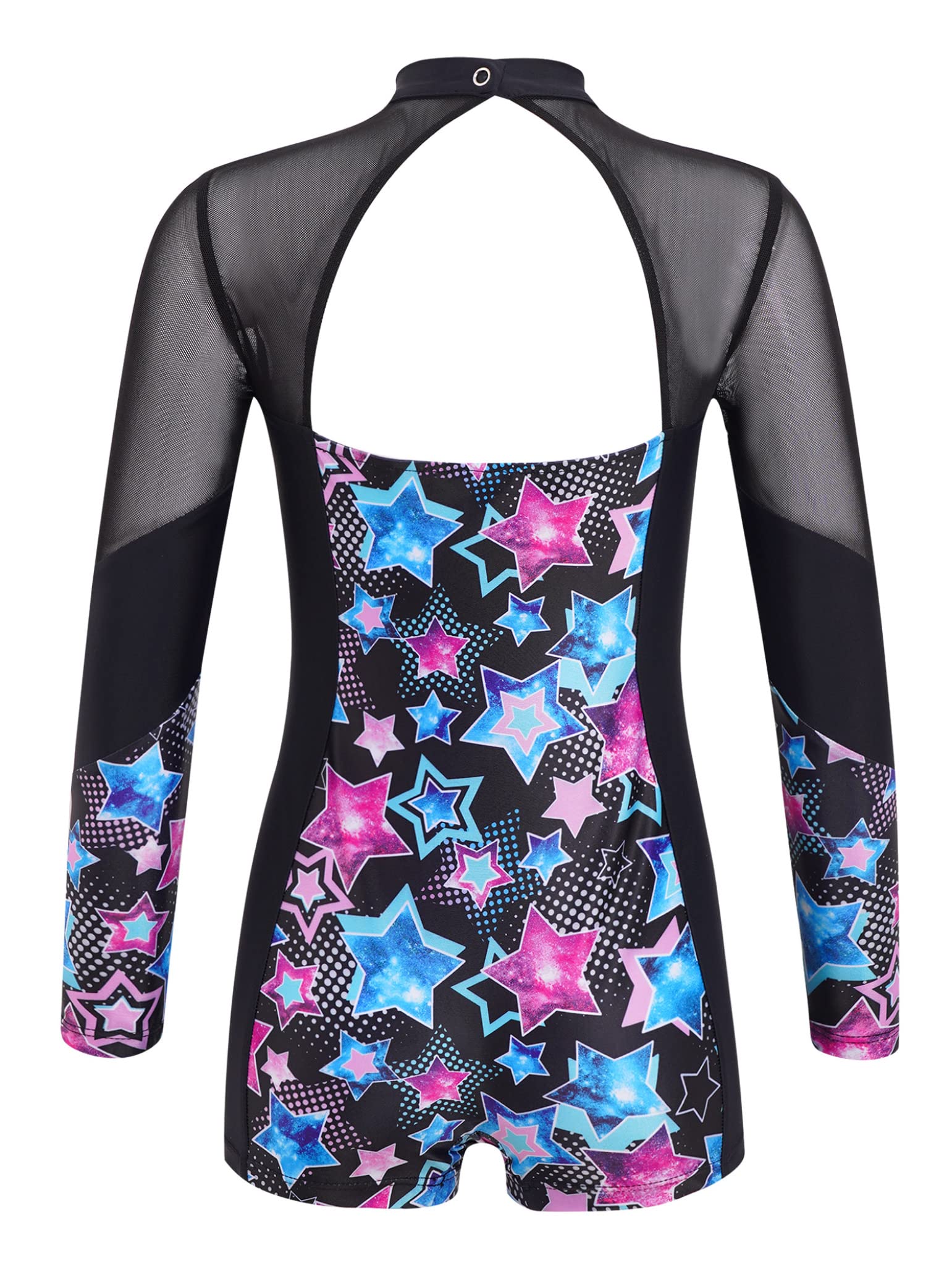 Moggemol Kids Girls Long Sleeve Mesh Splice Gymnastics Leotards Athletic Ballet Dance Biketard Short Unitard Black 12 Years