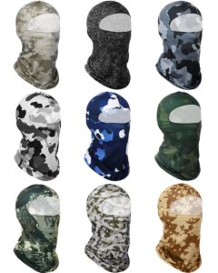 geyoga 9 pcs summer balaclava uv sun protection full face covering ice silk mask cover head sports face covering(camo style)