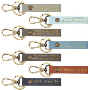 7 pcs christian quote key chains religious bible verse keychains pu leather keychain strap inspirational engraved teacher gift (fresh color)