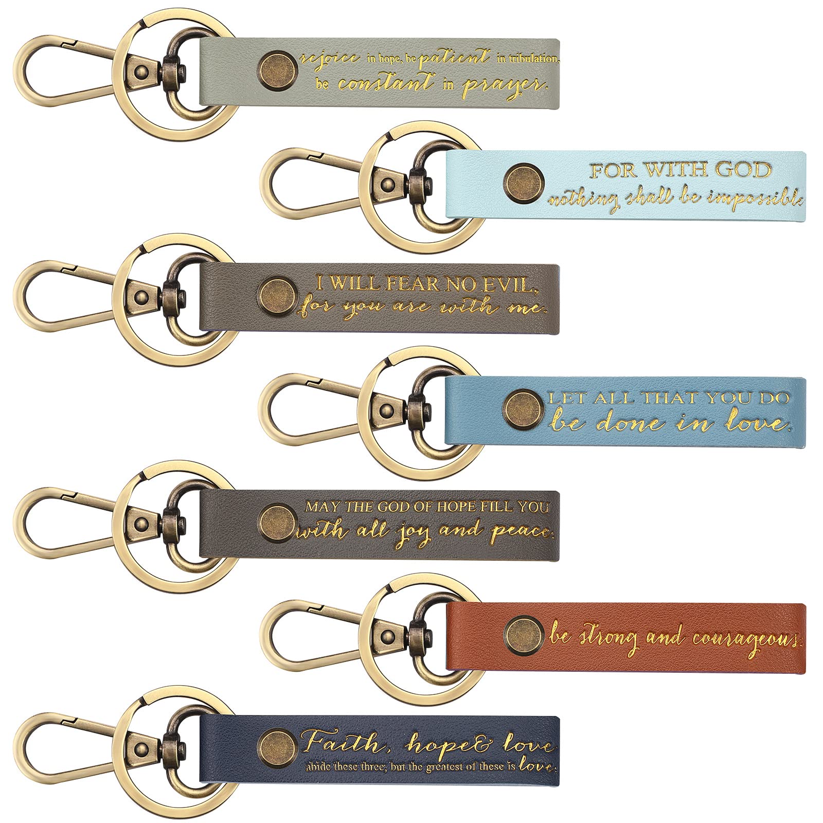 7 Pcs Christian Quote Key Chains Religious Bible Verse Keychains PU Leather Keychain Strap Inspirational Engraved Teacher Gift (Fresh Color)