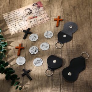 6 Pieces Inspirational Gift Hug Tokens Keepsake Christian Bible Verses Quotes Stainless Steel Coin Double Sided Silver Tokens Black PU Leather Key Chains for Family Pastor Clergy Appreciation Day