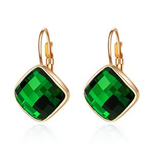 vonssy crystal drop dangle earrings | created gemstones leverback hoop earrings | platinum/rose gold hanging zircon hypoallergenic earrings | jewelry gift for women mother wife daughter (green)