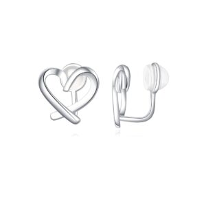 reffeer solid 925 sterling silver love heart clip on earrings ear cuffs for women teen girls heart wrap earrings no piercing (a-silver)