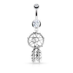 dream catcher woven star design surgical steel navel belly button rings 14g - clear