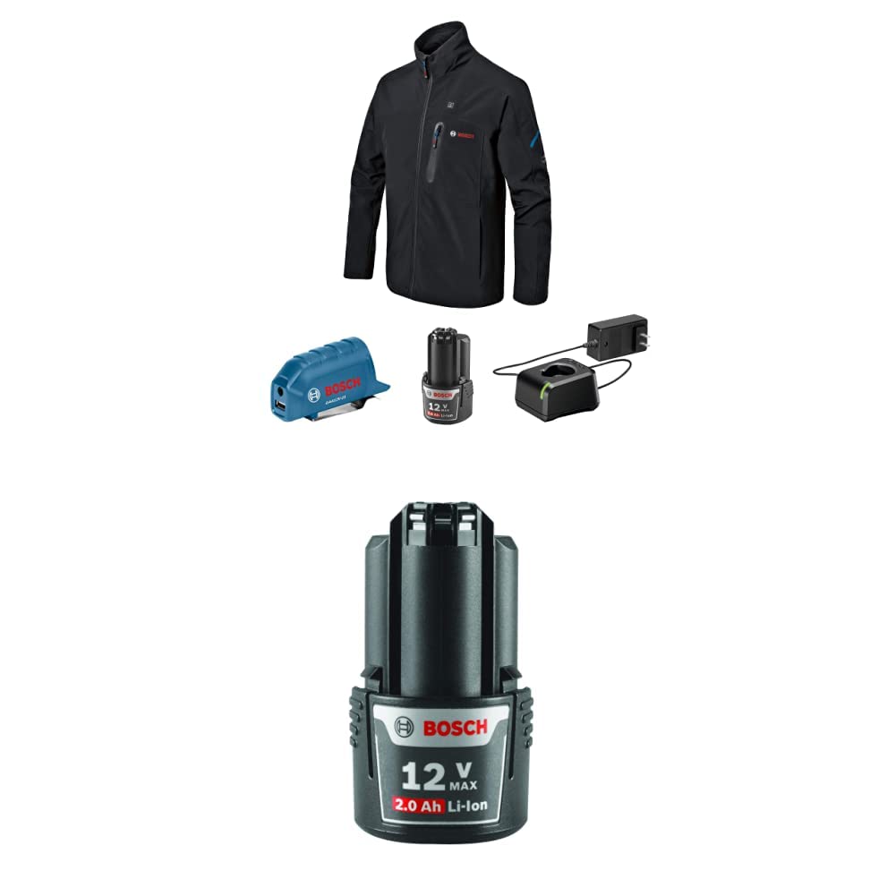 BOSCH GHJ12V-20XXLN12 12V Max Heated Jacket Kit BAT414 High capacity 12V Lithium Ion 2.0 Ah Black Battery