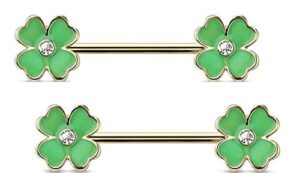 nipple ring double four leaf clover bar body jewelry sold as pair 14g bar