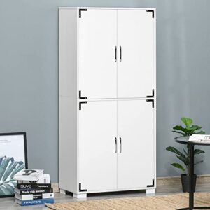 HOMCOM Industrial Kitchen Pantry Cabinet with 4 Doors and Storage Shelves, Freestanding Storage Cabinet, White