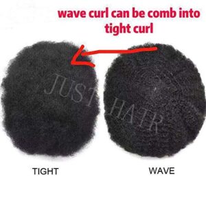 Curve Hair Afro Curl Mens Toupee Full Poly Skin Skin PU Injection Human Hair Replacement Systems African American THIN SKIN Man Weave Hair Unit 8X10inch (8"X10", 1Jet Black-10mm Wave Curl)