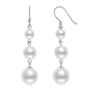 dengguang pearl earrings for women, 925 sterling silver shell pearl june birthstone long pearl drop dangle earrings wedding jewelry gifts for bride bridesmaid