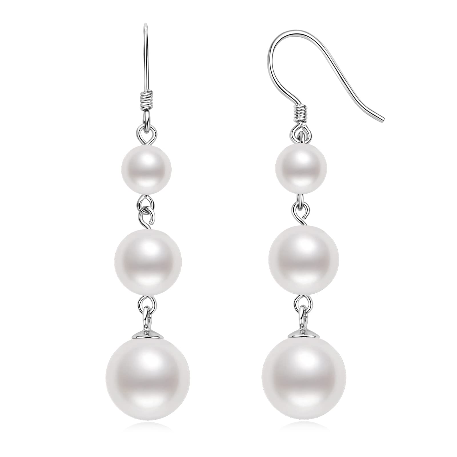 DENGGUANG Pearl Earrings for women, 925 Sterling Silver Shell Pearl June Birthstone Long Pearl Drop Dangle Earrings Wedding Jewelry Gifts for Bride Bridesmaid