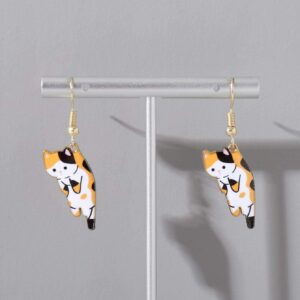 Pingyongchang Cute Animal Cat Dangle Earrings for Women Cartoon Kitten Drop Earring Party Jewelry Gifts-Colorful