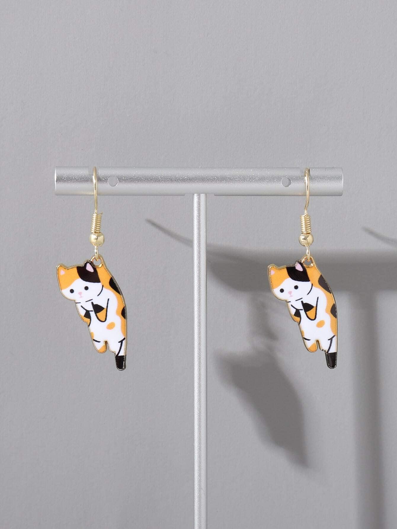 Pingyongchang Cute Animal Cat Dangle Earrings for Women Cartoon Kitten Drop Earring Party Jewelry Gifts-Colorful