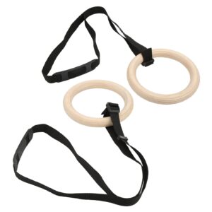 SUNGOOYUE 1 Pair of Adjustable Buckle Straps, 330-Pound Wooden Belt Gymnastics Rings, Pull-Up Training Rings, Suitable for Fitness