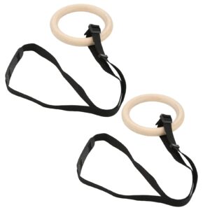 SUNGOOYUE 1 Pair of Adjustable Buckle Straps, 330-Pound Wooden Belt Gymnastics Rings, Pull-Up Training Rings, Suitable for Fitness