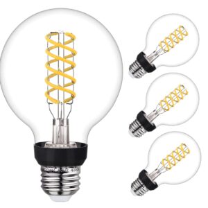 G25 LED Globe Light Bulbs, 4 Pack, Neutral 4000K, 6W Equivalent to 60W, 600LM, Dimmable with 80+ CRI, E26 Base, Clear Glass, Antique Flexible Spiral LED Filament Light Bulb, Vintage LED Edison Bulb