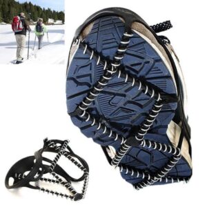 1pair ice cleats walk shoes crampons traction cleats no-slip climbing spikes multi-derectional traction winter ice gripper ice cleats crampons for hiking shoes boots outdoor black